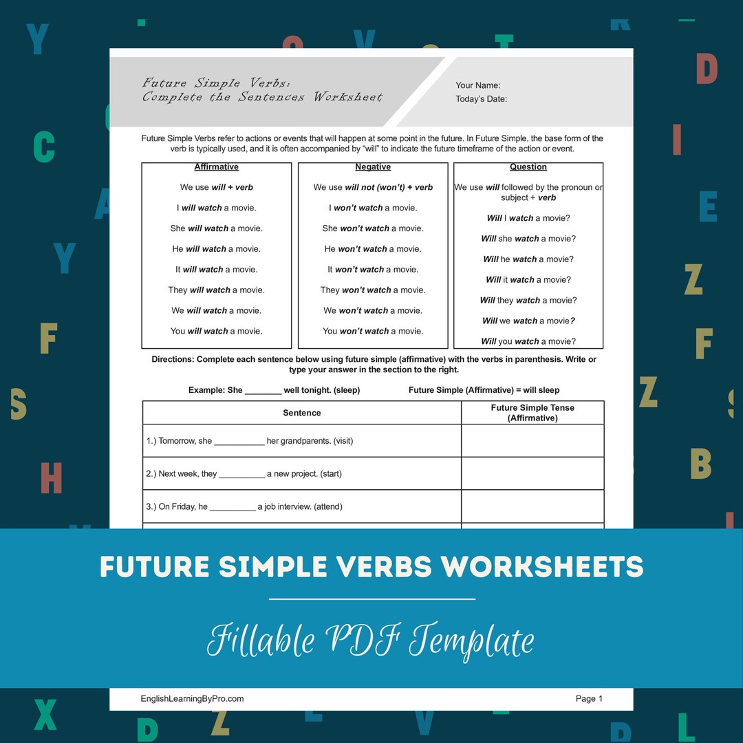 Future Simple Verbs Worksheets Bundle for English Learners and English ...