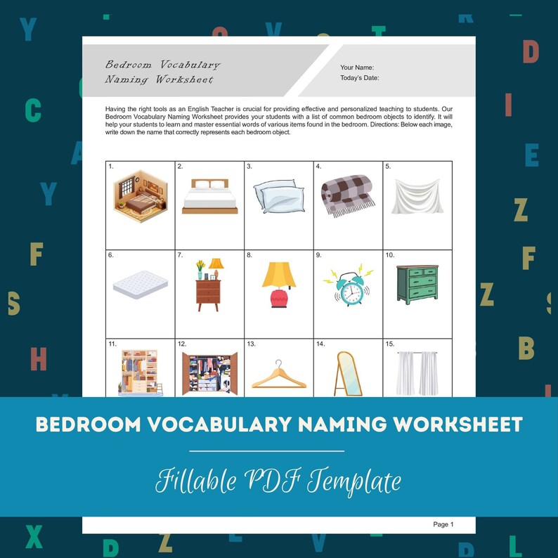 Bedroom Vocabulary Naming Worksheet for English Learners and English ...
