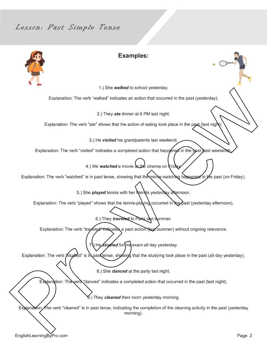 Past Simple Tense Verbs Lesson: Introduction + 3 Worksheets (editable ...