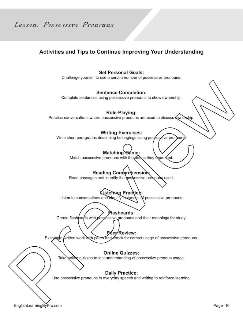 Possessive Pronouns Lesson: Introduction + 3 Worksheets (editable ...