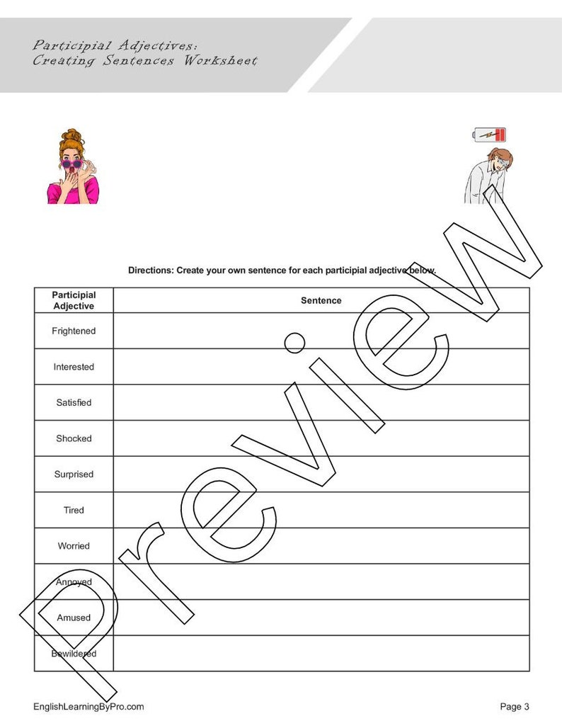 Participial Adjectives Worksheets Bundle for English Learners and ...