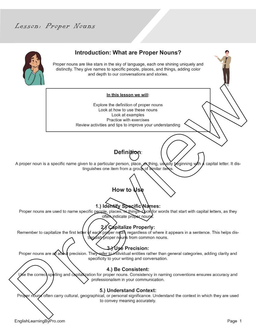 Proper Nouns Lesson: Introduction + 4 Worksheets (editable, Fillable ...