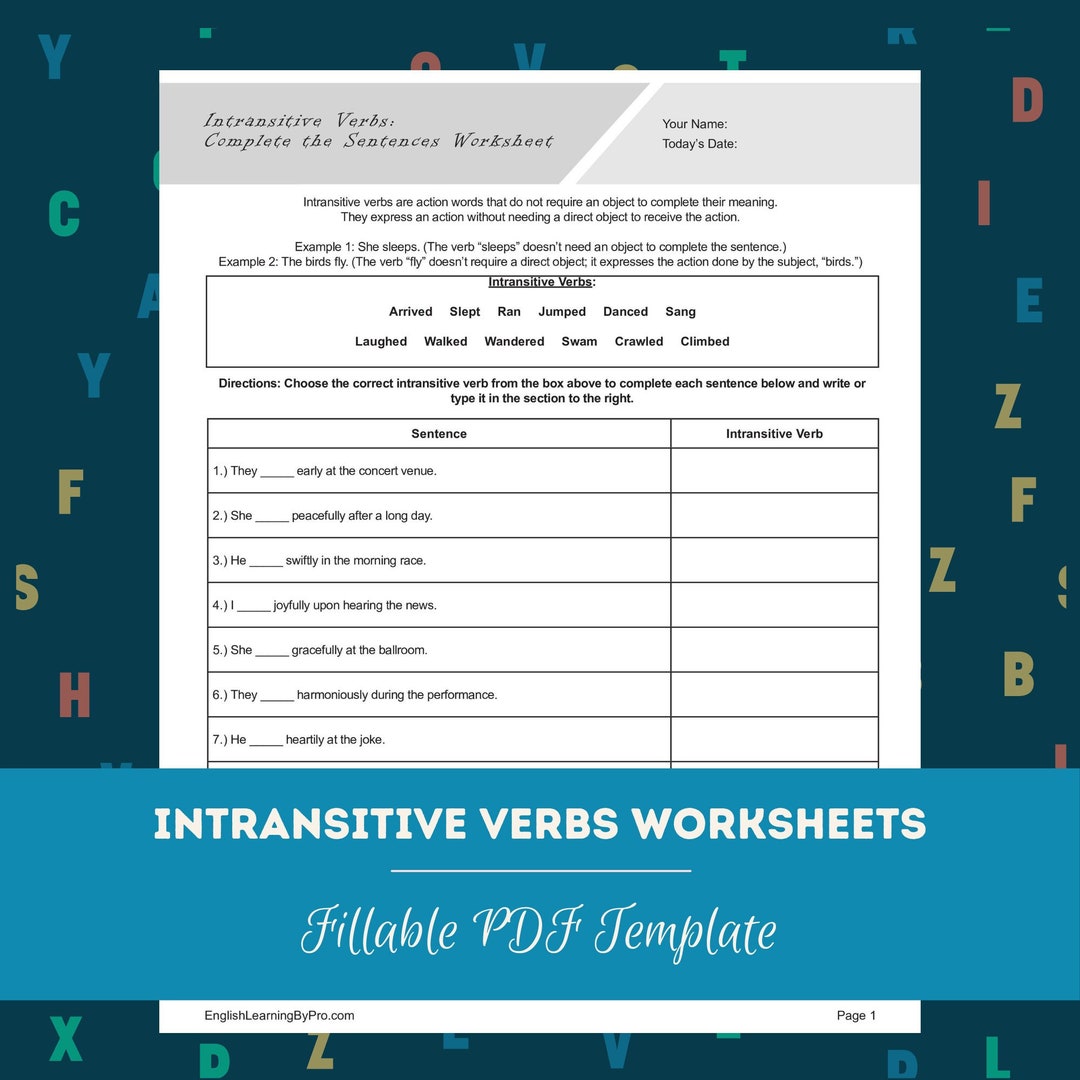 Intransitive Verbs Worksheets Bundle for English Learners and English ...