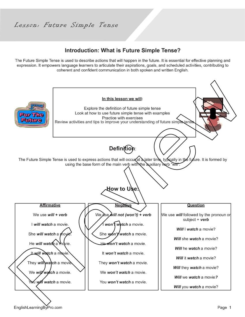 Future Simple Tense Verb Lesson: Introduction + 3 Worksheets (editable ...