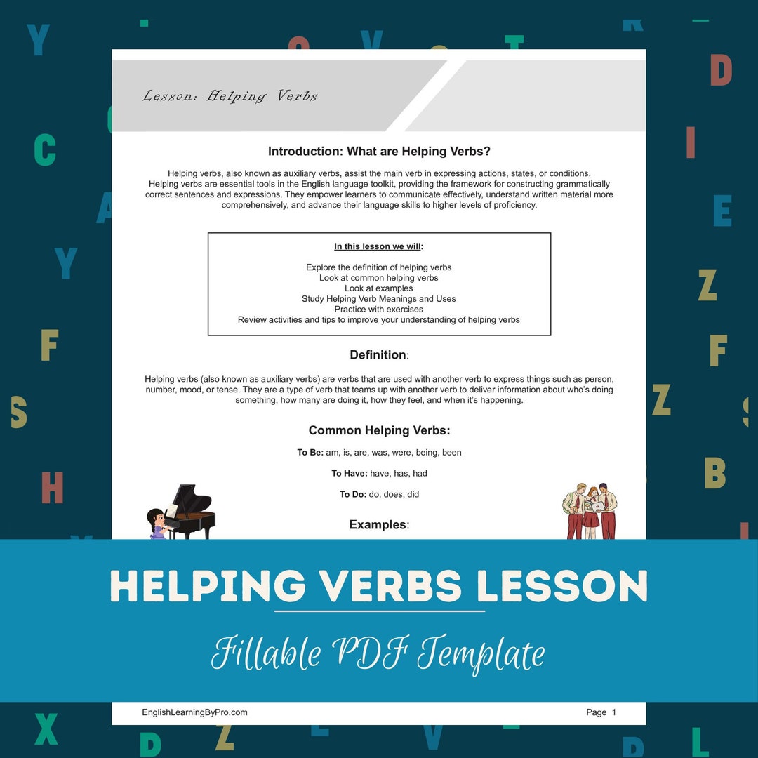 Helping Verbs Lesson: Introduction 4 Worksheets editable, Fillable ...