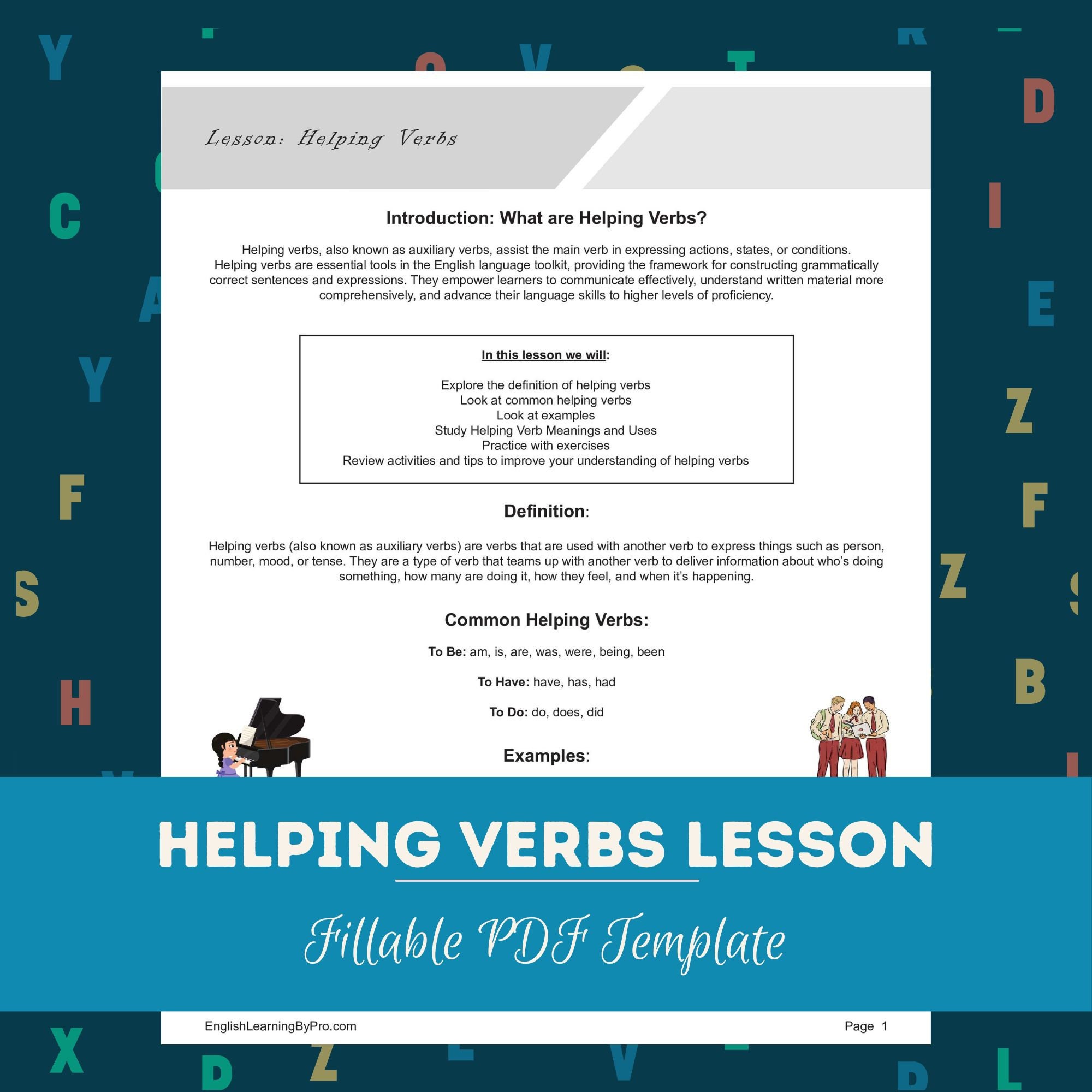 Helping Verbs Lesson: Introduction + 4 Worksheets (editable, Fillable ...