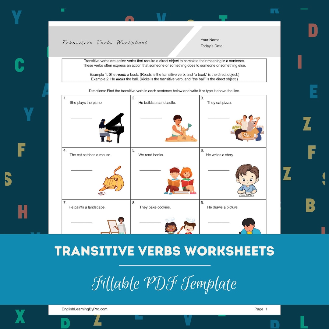 Transitive Verbs Worksheets Bundle for English Learners and English ...