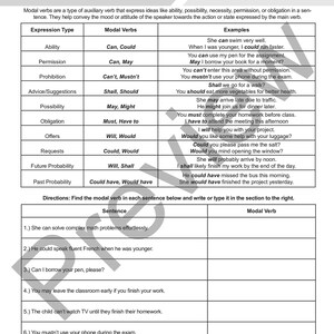 Modal Verbs Worksheets Bundle for English Learners and English Teachers ...