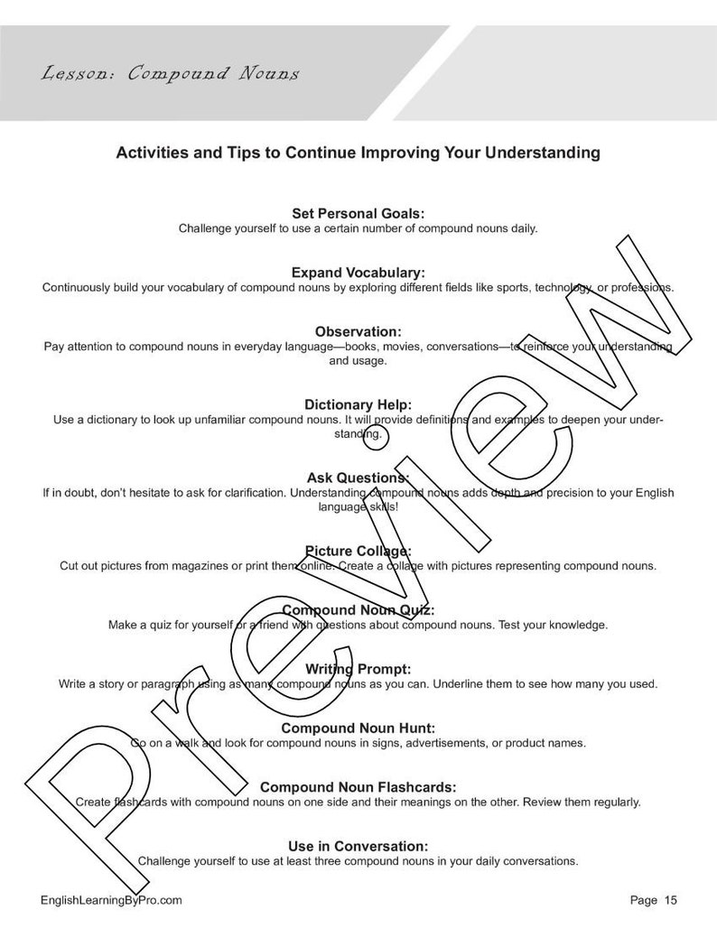 Compound Nouns Lesson: Introduction + 4 Worksheets (editable, Fillable ...