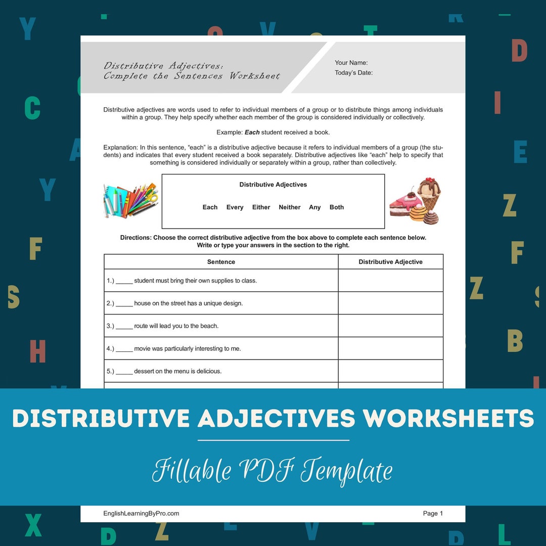 Distributive Adjectives Worksheets Bundle for English Learners and ...
