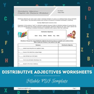 Distributive Adjectives Worksheets Bundle for English Learners and ...
