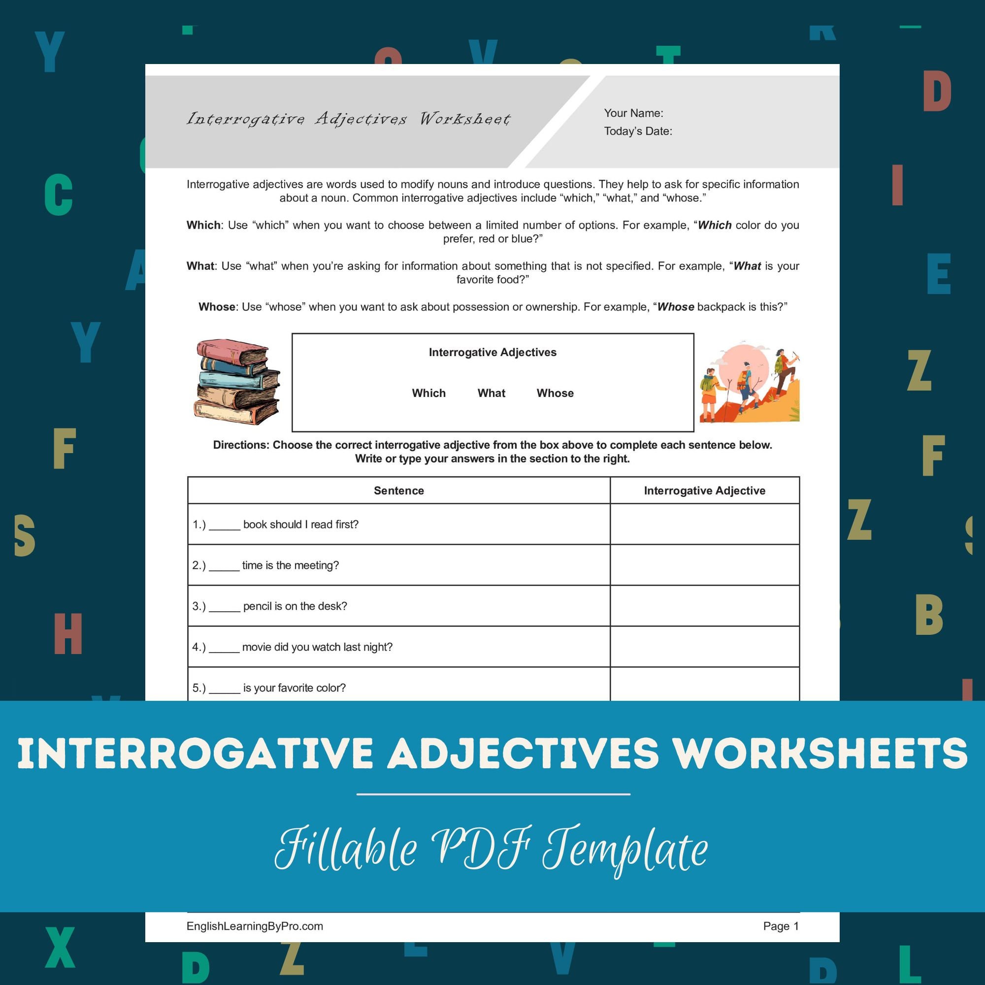 Interrogative Adjectives Worksheets Bundle for English Learners and ...