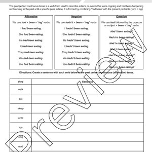 Past Perfect Continuous Worksheets Bundle for English Learners and ...
