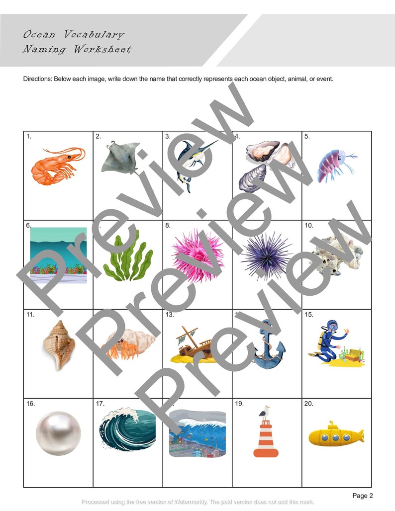 Ocean Vocabulary Naming Worksheet for English Learners and English ...