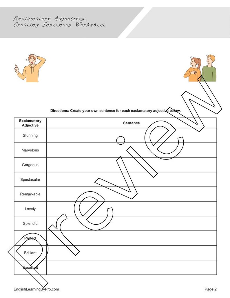 Exclamatory Adjectives Worksheets Bundle for English Learners and ...