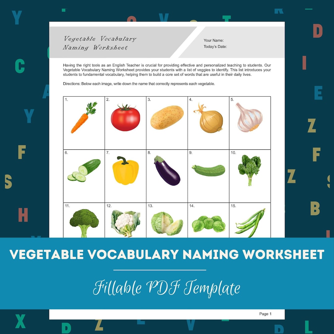 Vegetable Vocabulary Naming Worksheet for English Learners and English ...