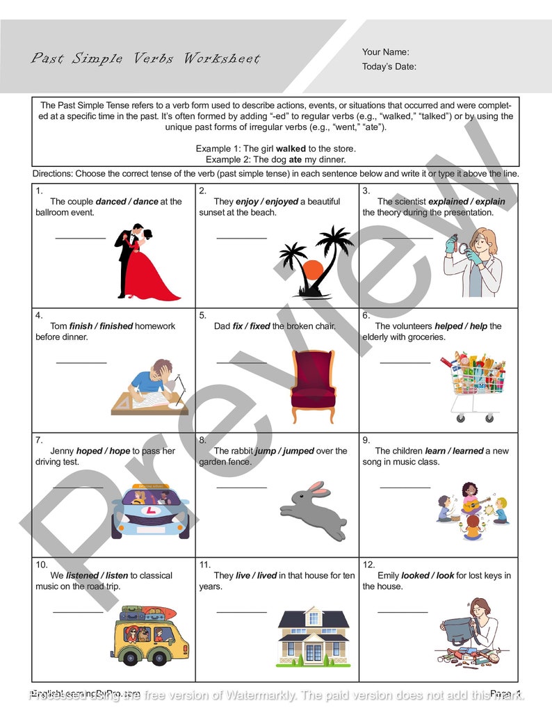 Past Simple Verbs Worksheets Bundle for English Learners and English ...
