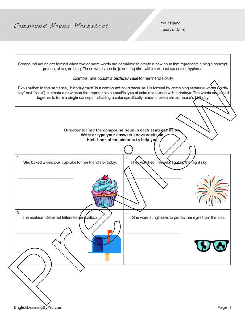 Compound Nouns Worksheets Bundle for English Learners and English ...