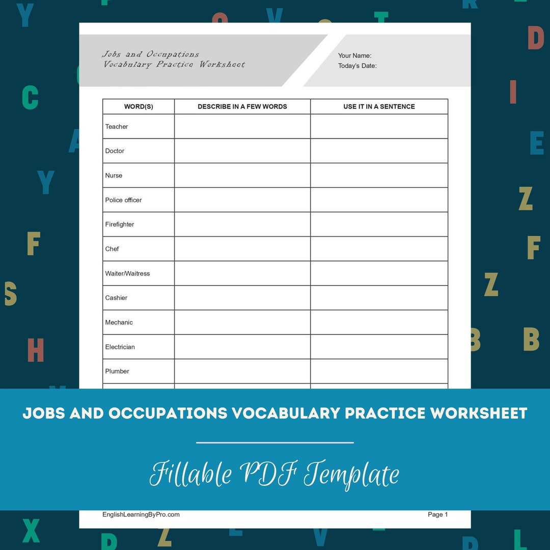 Jobs and Occupations Vocabulary Worksheet for English Learners and ...
