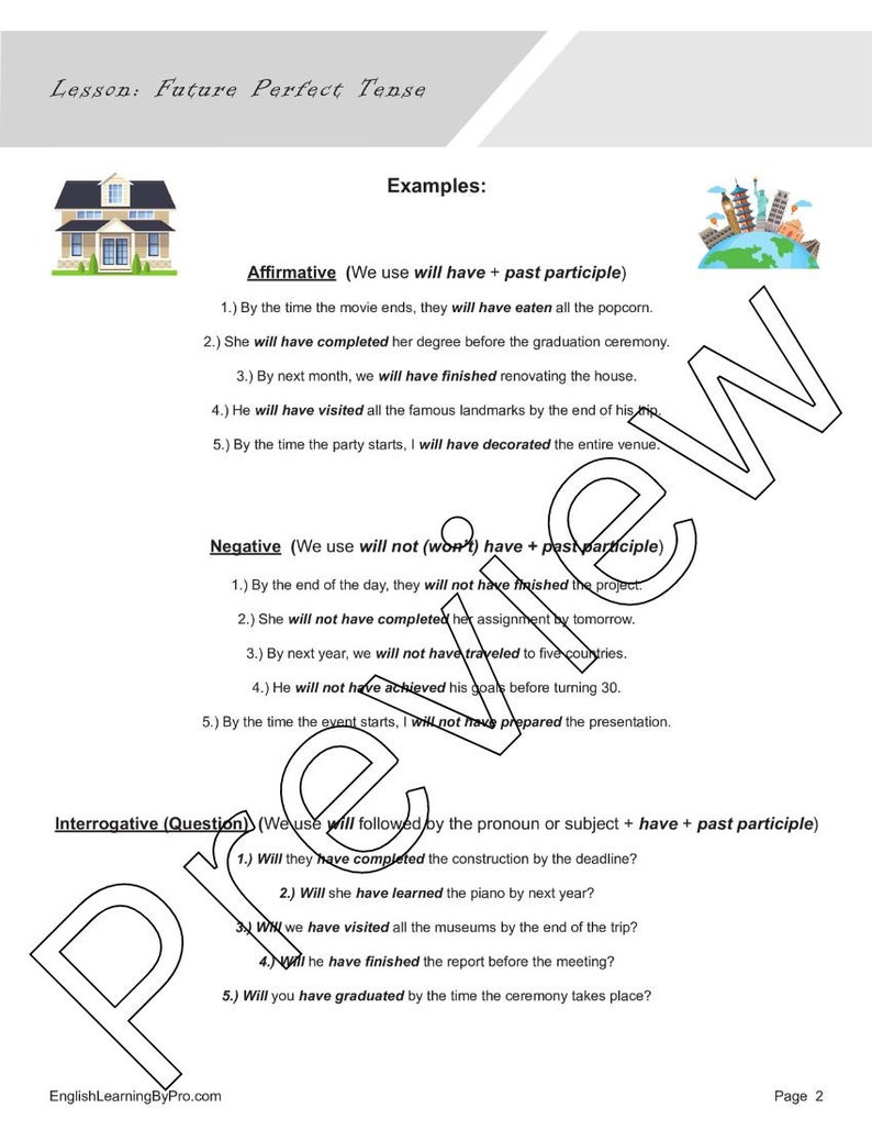 Future Perfect Tense Verb Lesson: Introduction + 3 Worksheets (editable ...