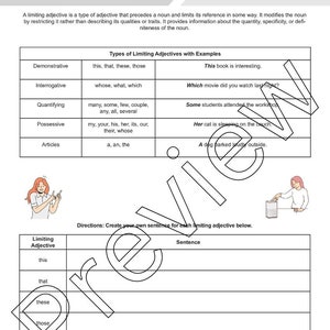 Limiting Adjectives Worksheets Bundle for English Learners and English ...
