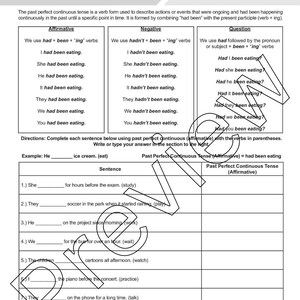 Past Perfect Continuous Worksheets Bundle for English Learners and ...