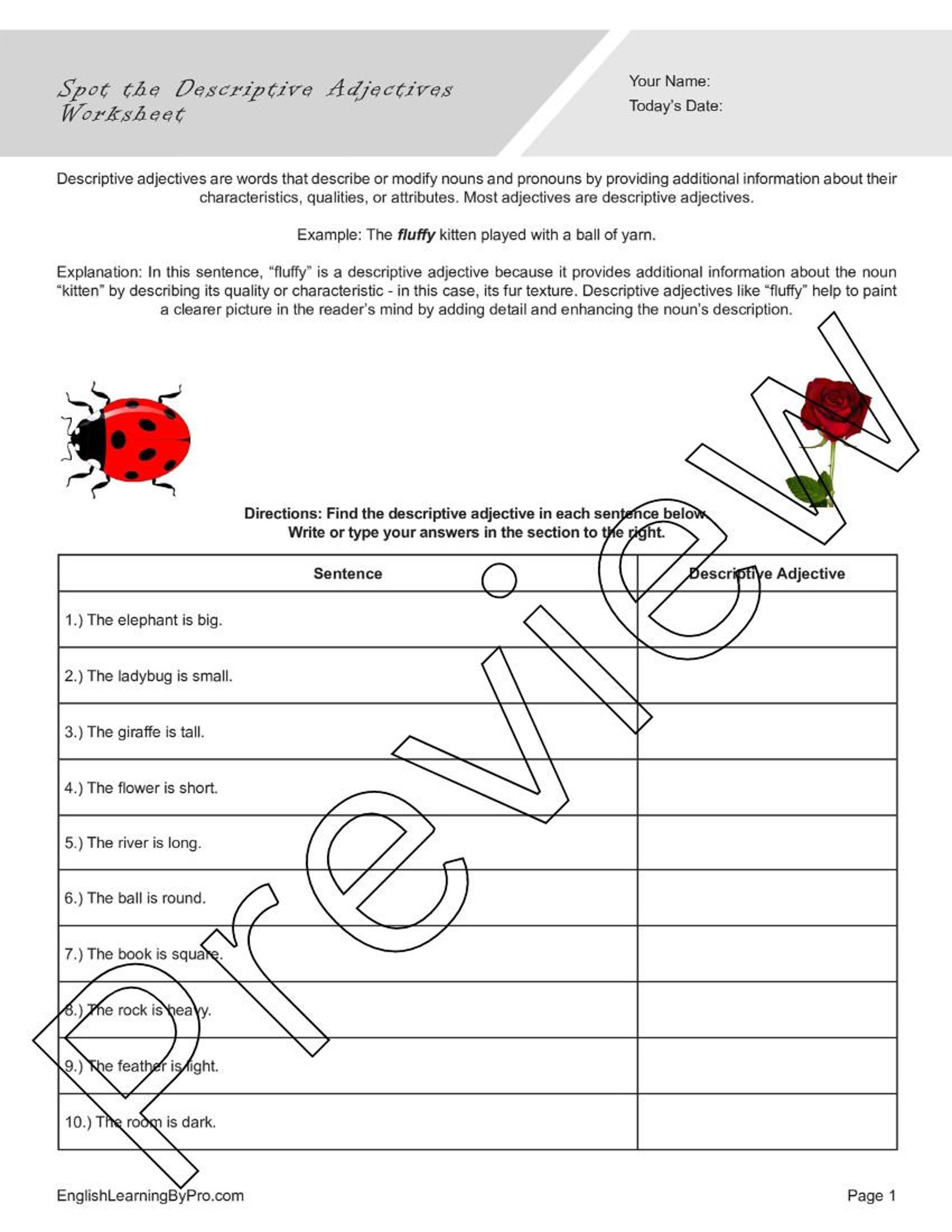 Descriptive Adjectives Worksheets Bundle for English Learners and ...