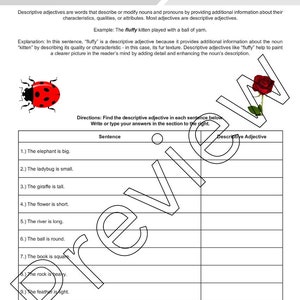 Descriptive Adjectives Worksheets Bundle for English Learners and ...