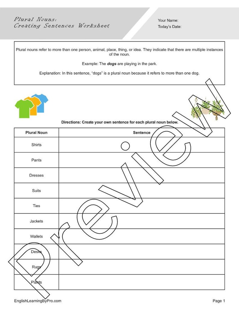Plural Nouns Worksheets Bundle for English Learners and English ...