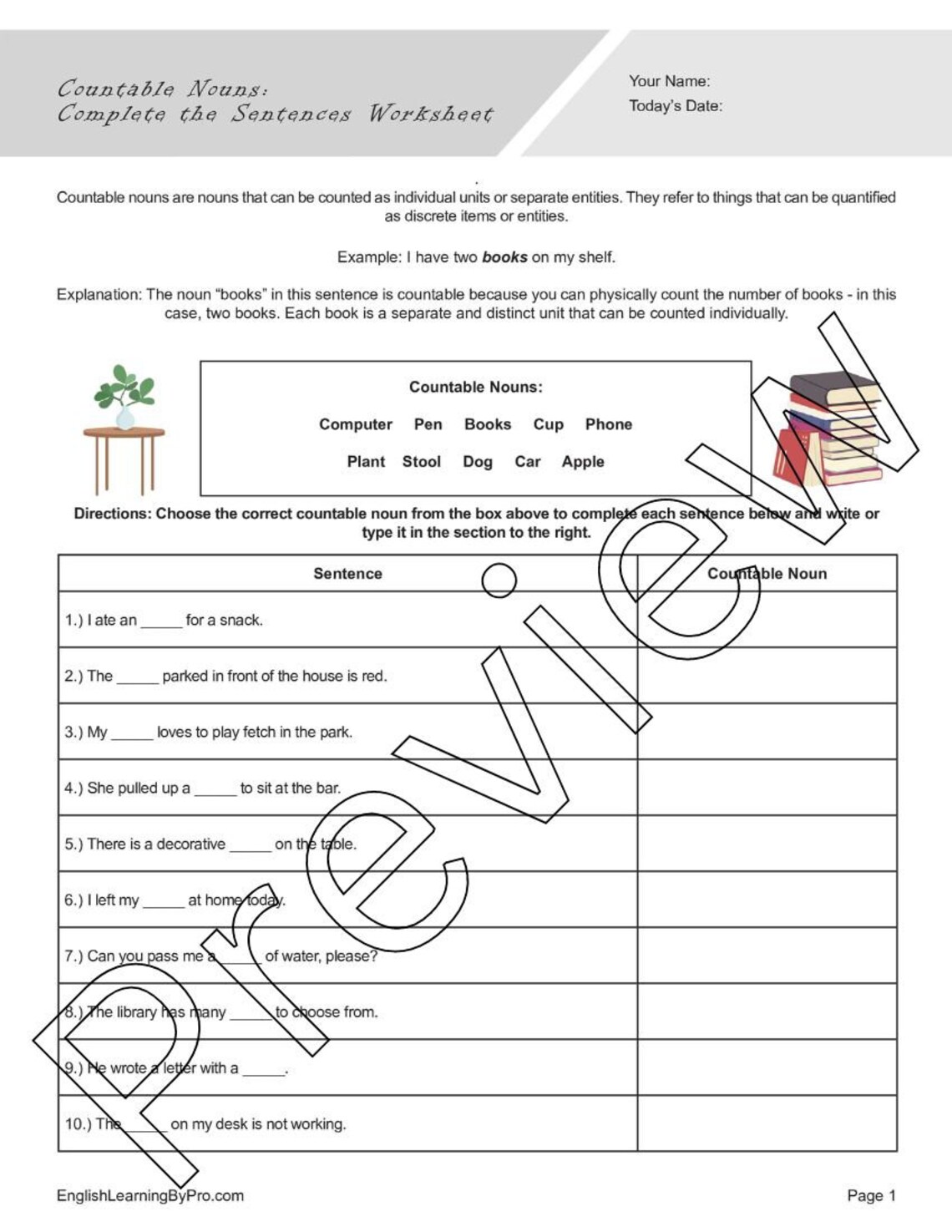 Countable Nouns Worksheets Bundle for English Learners and English ...