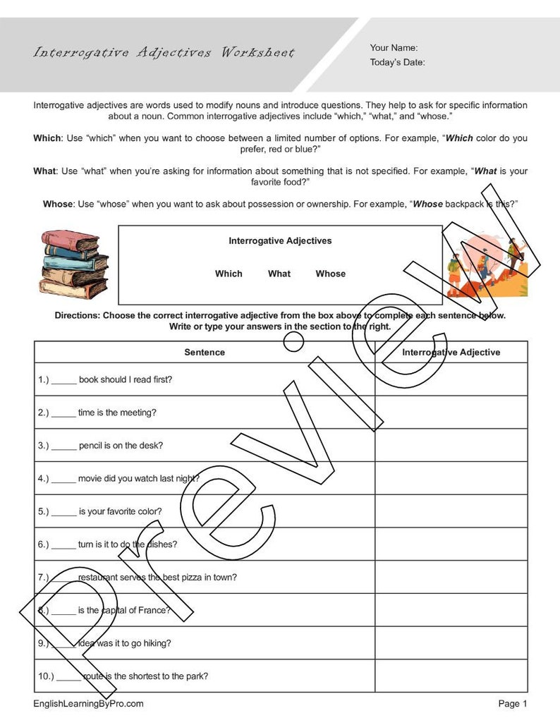 Interrogative Adjectives Worksheets Bundle for English Learners and ...