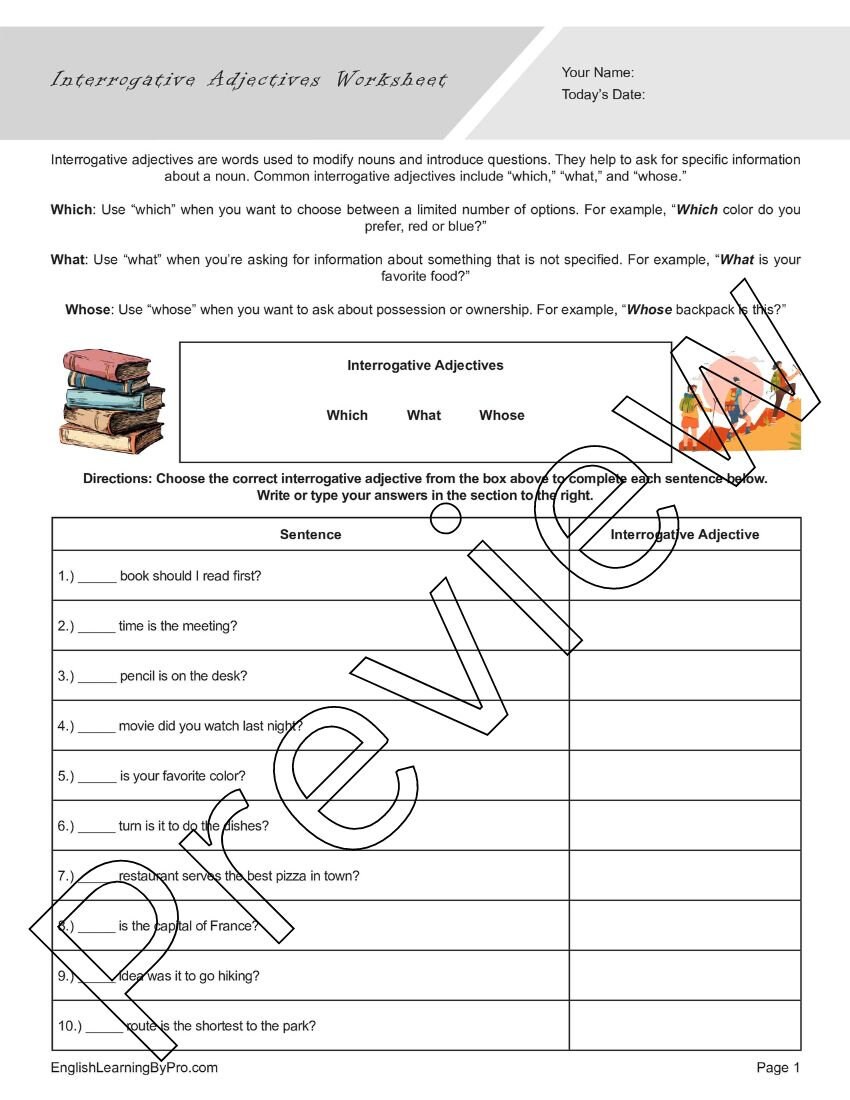 Interrogative Adjectives Worksheets Bundle for English Learners and ...