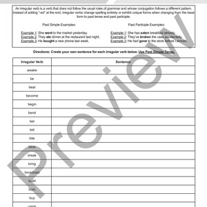 Irregular Verbs Worksheets Bundle for English Learners and English ...