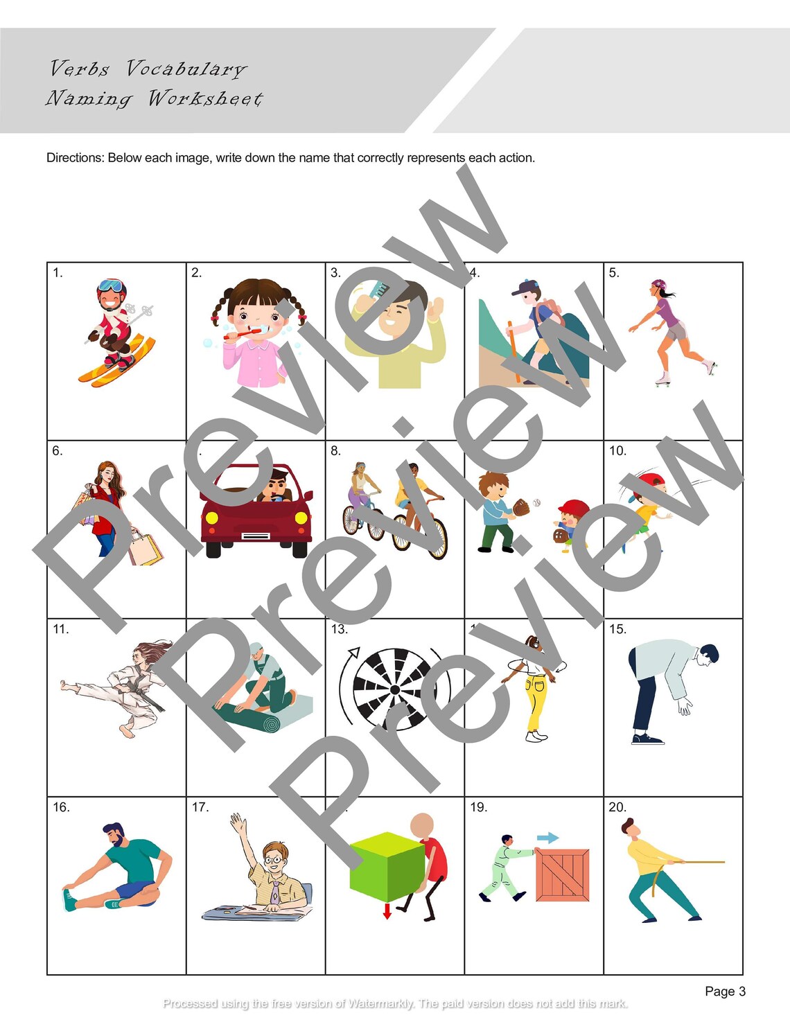 Verbs Vocabulary Naming Worksheet for English Learners and English ...