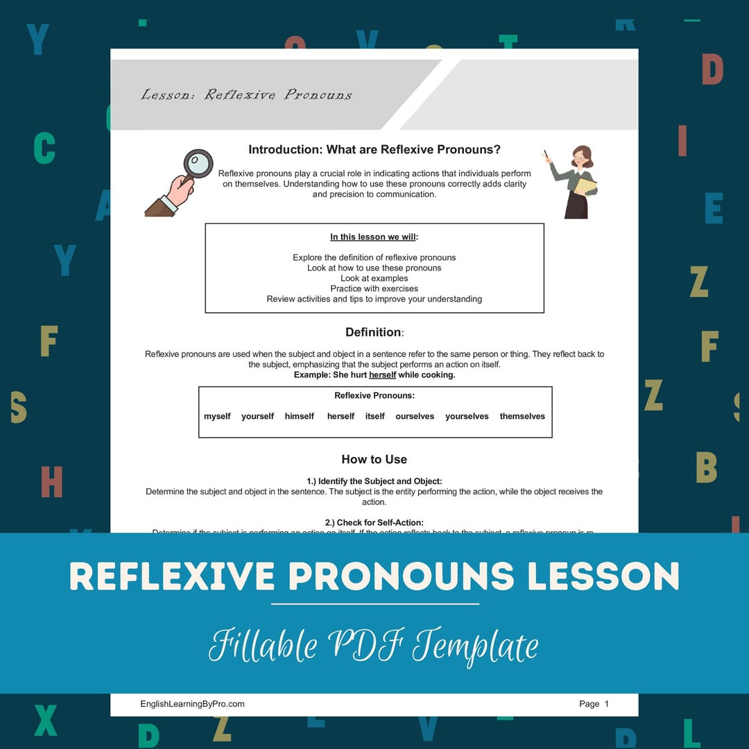 Reflexive Pronouns Lesson: Introduction + 3 Worksheets (editable ...
