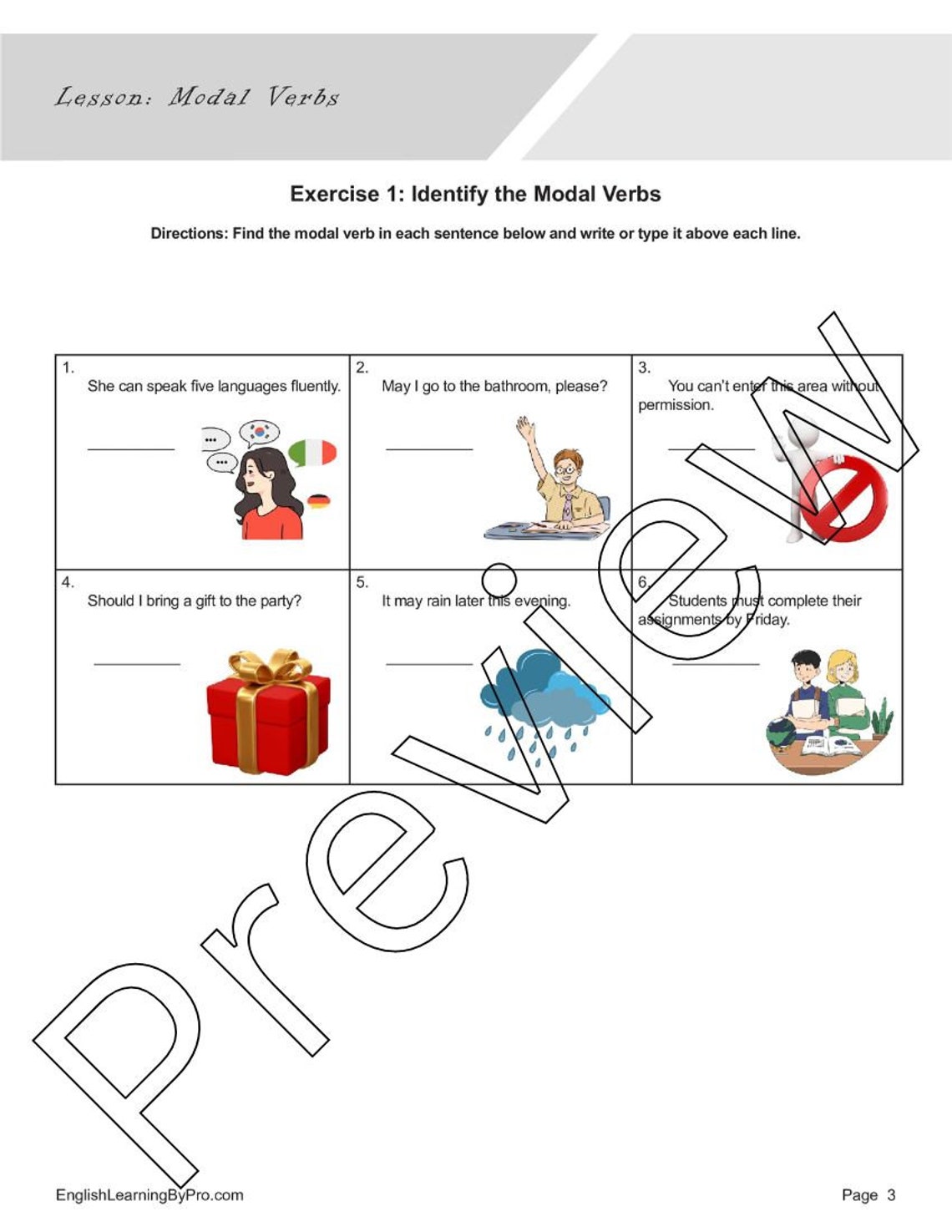 Modal Verbs Lesson: Introduction 5 Worksheets editable, Fillable ...