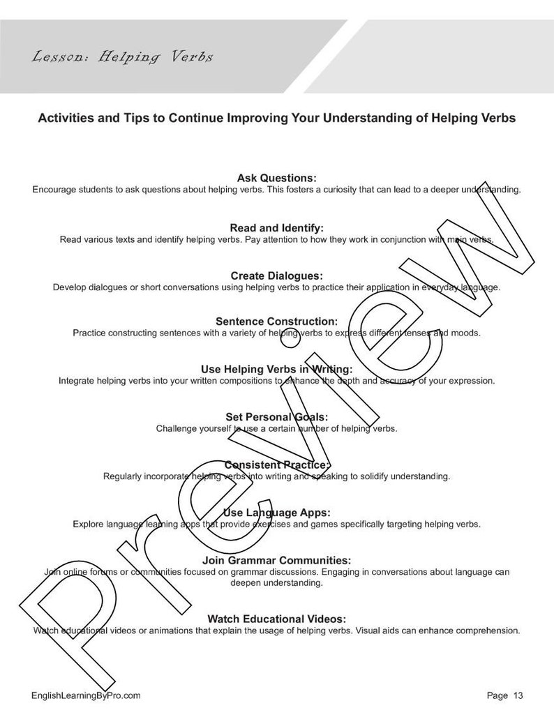 Helping Verbs Lesson: Introduction + 4 Worksheets (editable, Fillable ...