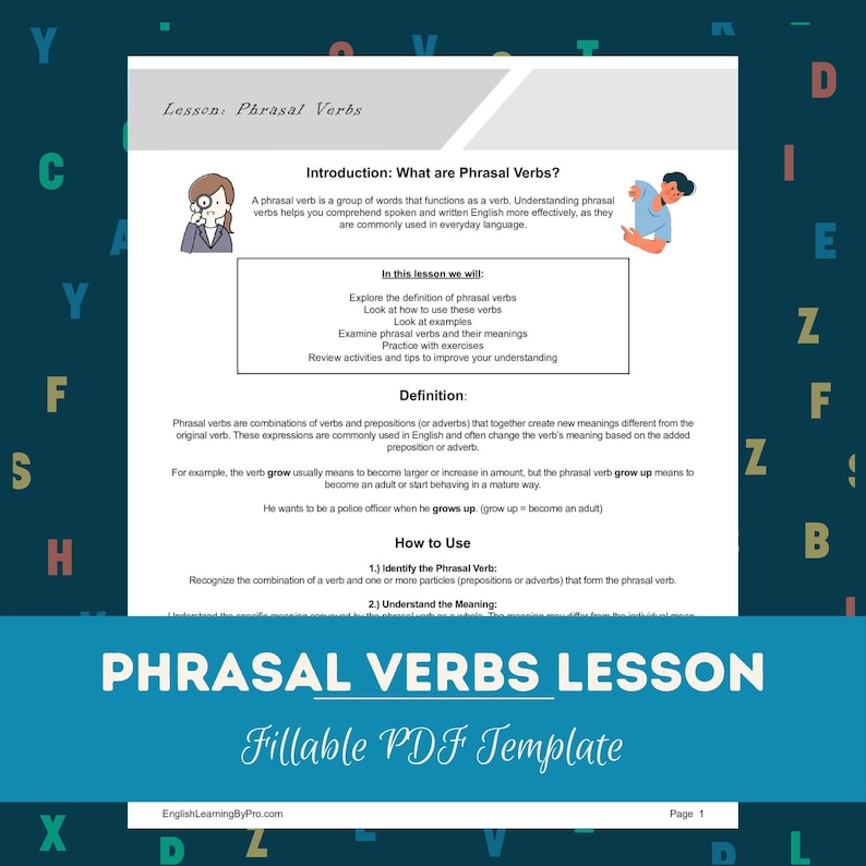 Phrasal Verbs Lesson: Introduction + 4 Worksheets (editable, Fillable ...