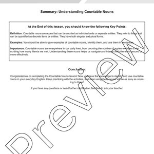 Countable Nouns Lesson: Introduction 4 Worksheets editable, Fillable ...