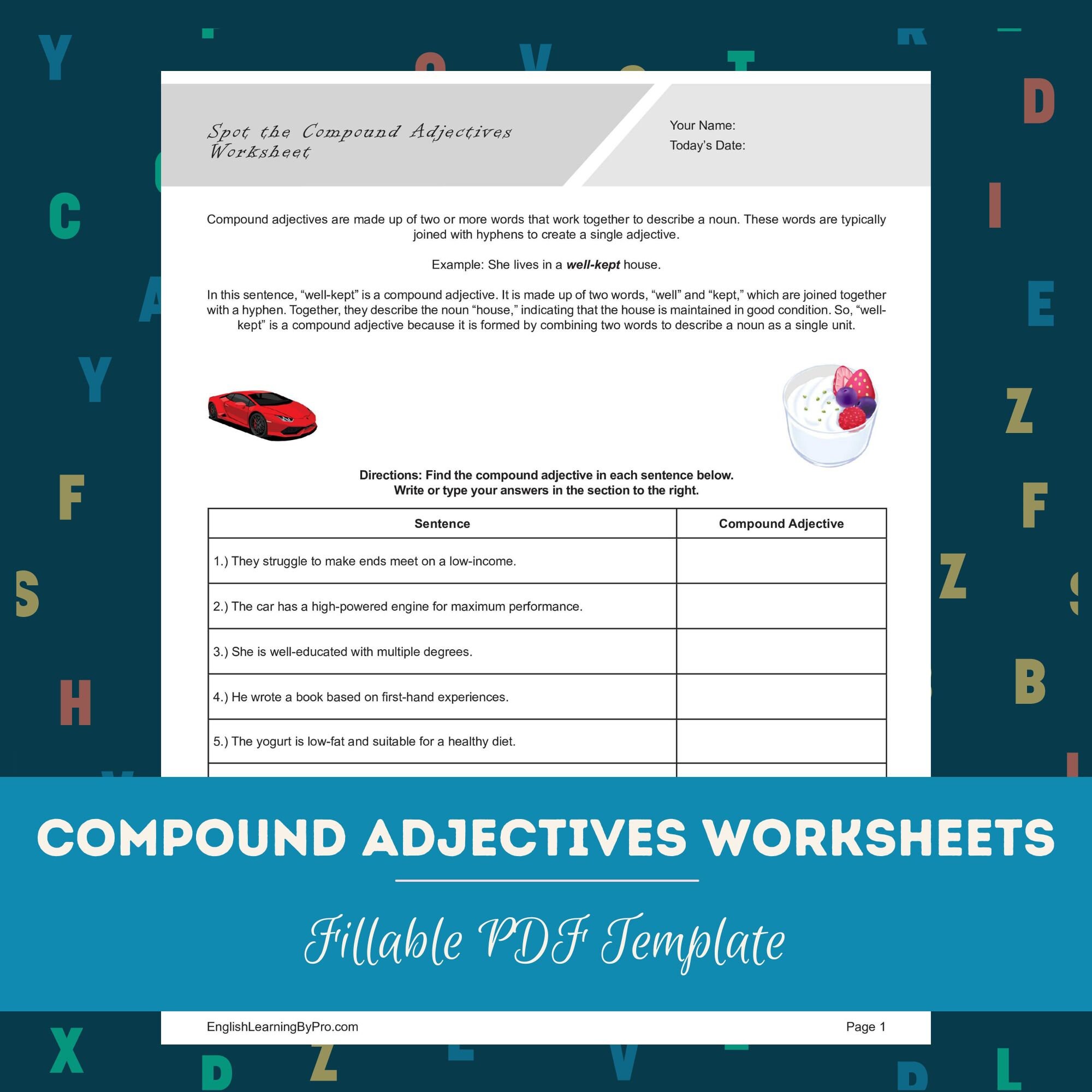 Compound Adjectives Worksheets Bundle for English Learners and English ...