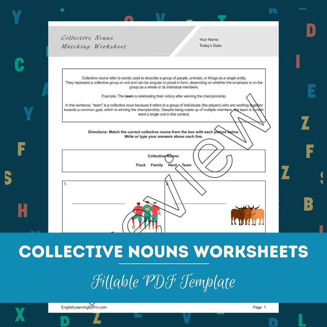 Collective Nouns Worksheets Bundle for English Learners and English ...
