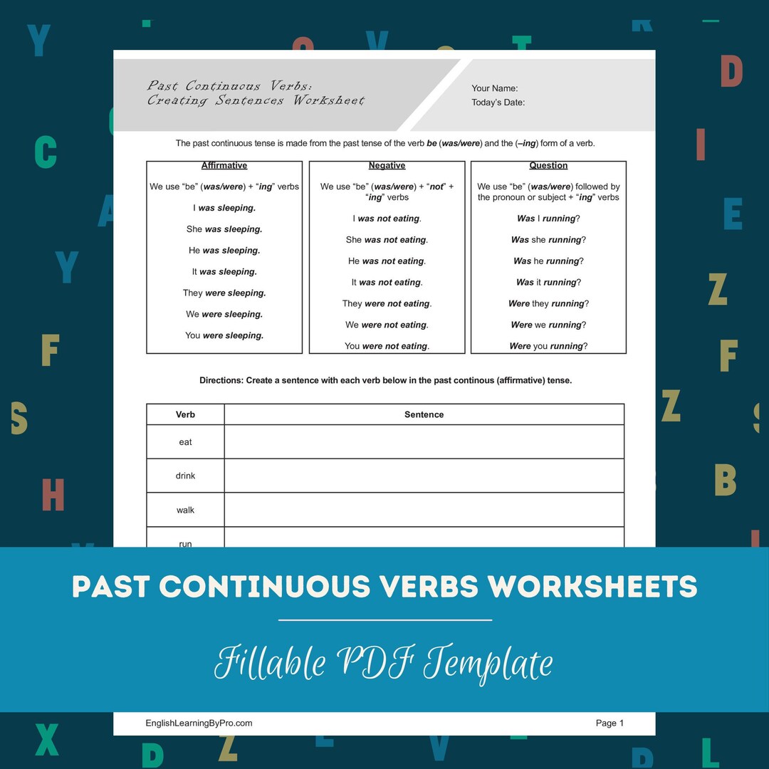 Past Continuous Verbs Worksheets Bundle for English Learners and ...