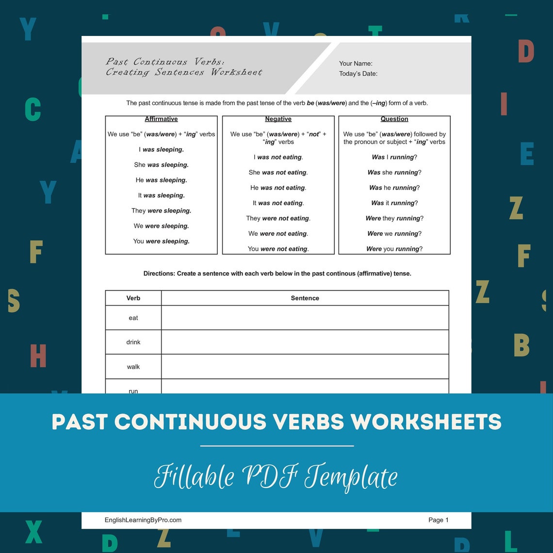Past Continuous Verbs Worksheets Bundle for English Learners and ...