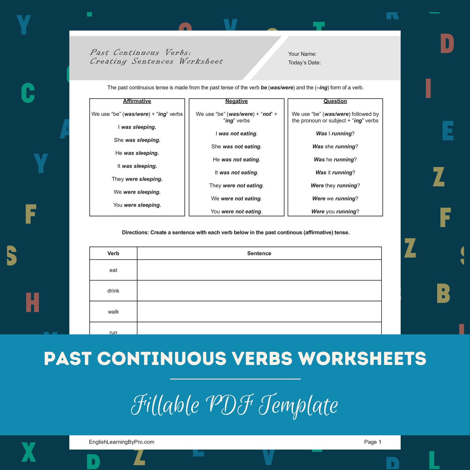 Past Continuous Verbs Worksheets Bundle for English Learners and ...
