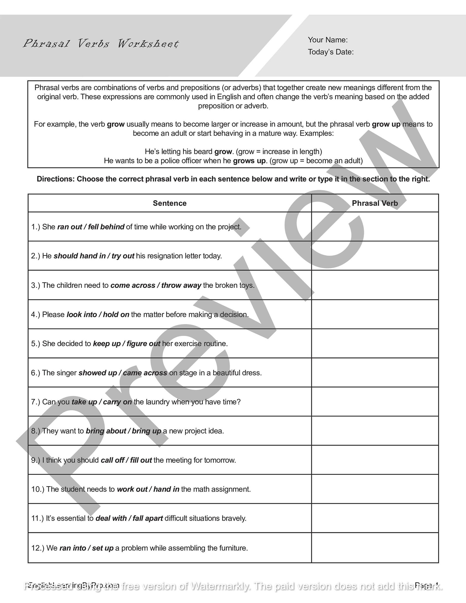 Phrasal Verbs Worksheets Bundle for English Learners and English ...