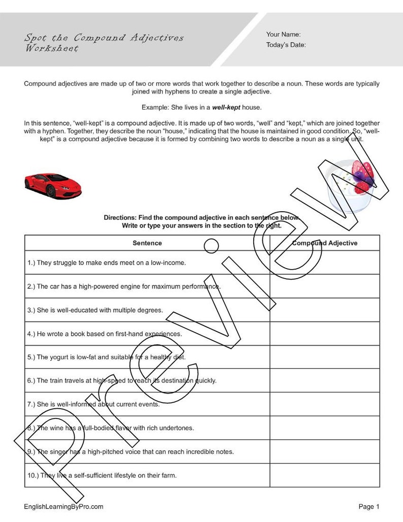 Compound Adjectives Worksheets Bundle for English Learners and English ...