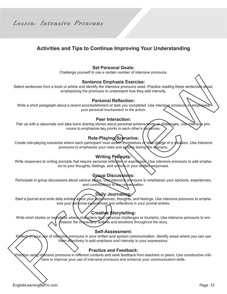 Intensive Pronouns Lesson: Introduction 3 Worksheets editable, Fillable ...