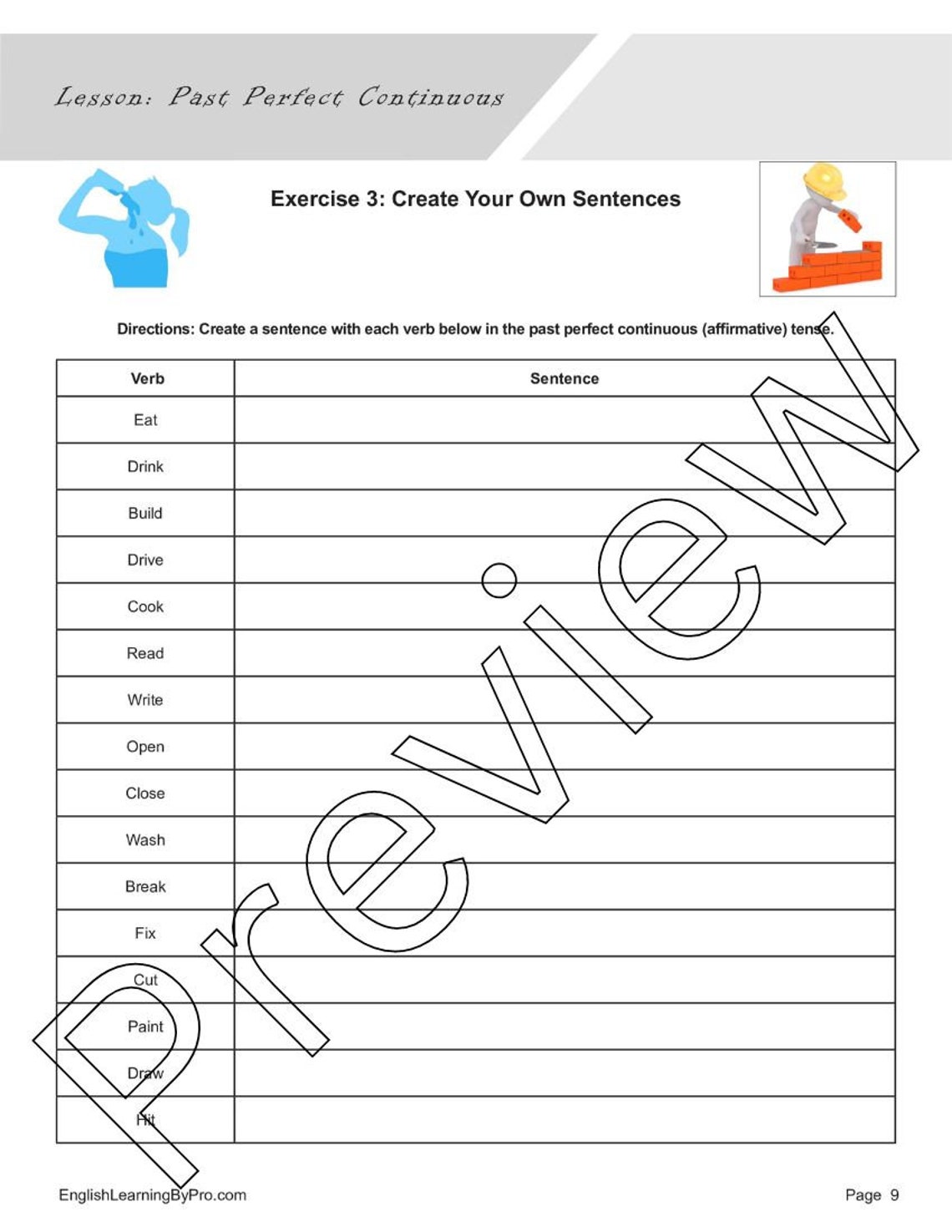 Past Perfect Continuous Tense Verbs Lesson: Introduction 3 Worksheets ...