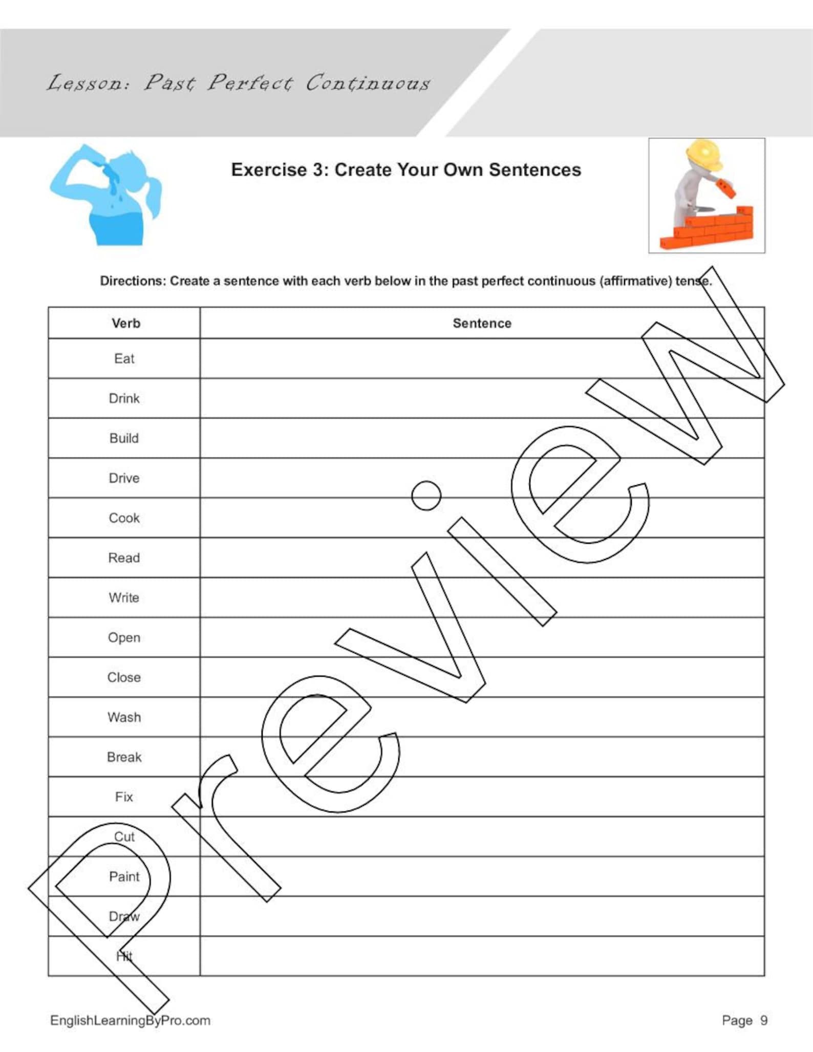 Past Perfect Continuous Tense Verbs Lesson: Introduction + 3 Worksheets ...