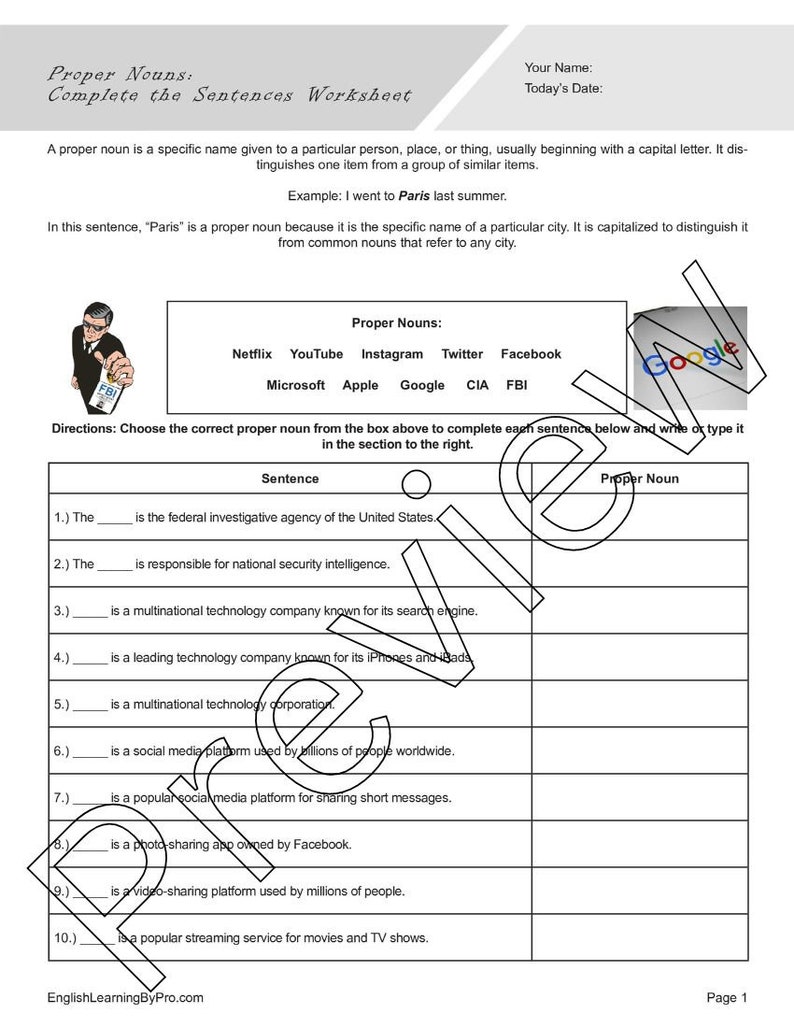 Proper Nouns Worksheets Bundle for English Learners and English ...